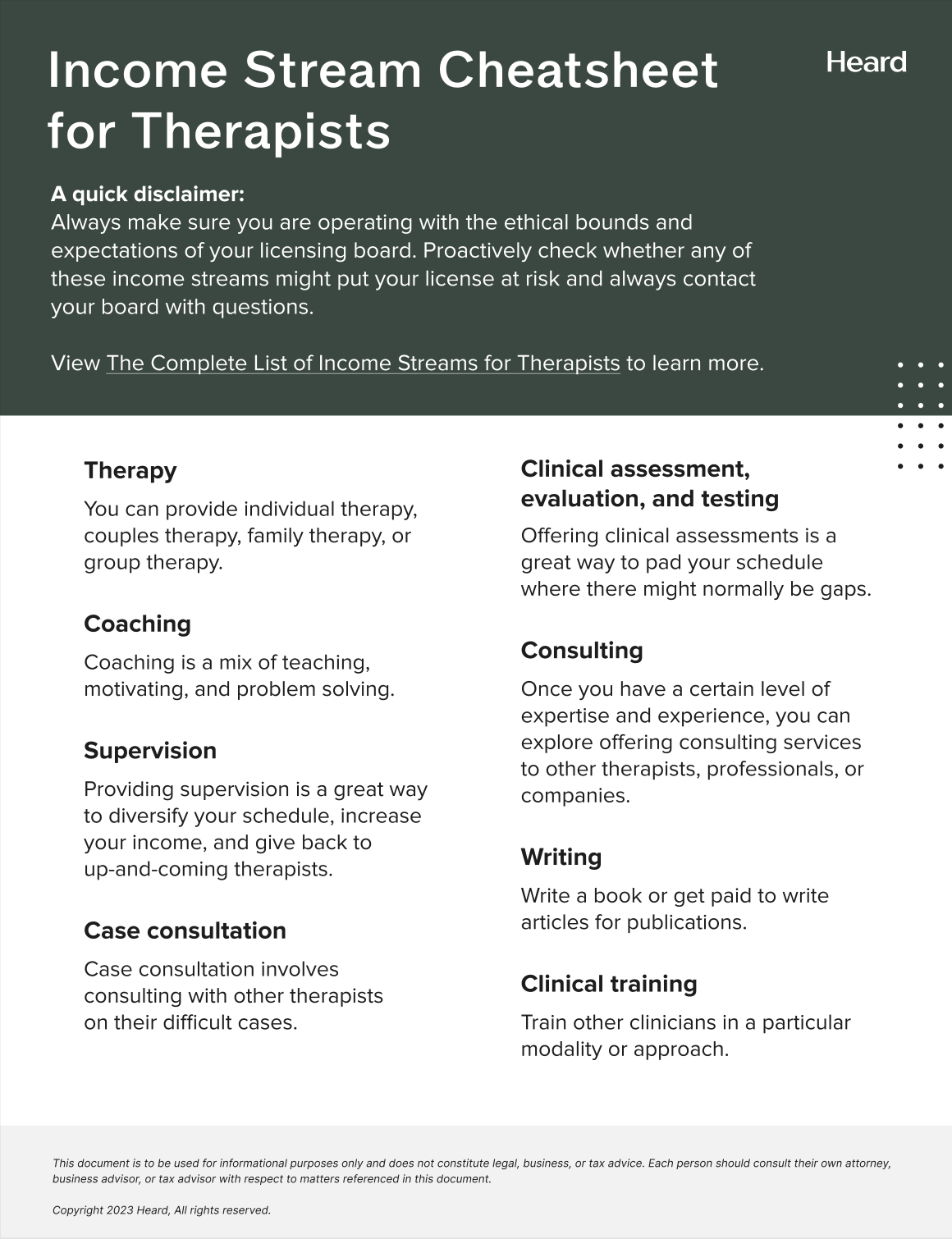 The Complete List of Income Streams for Therapists | Heard